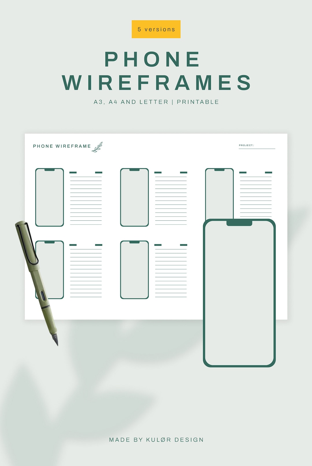 Printable Phone Wireframes A3/a4/letter, Instant Download PDF - Etsy