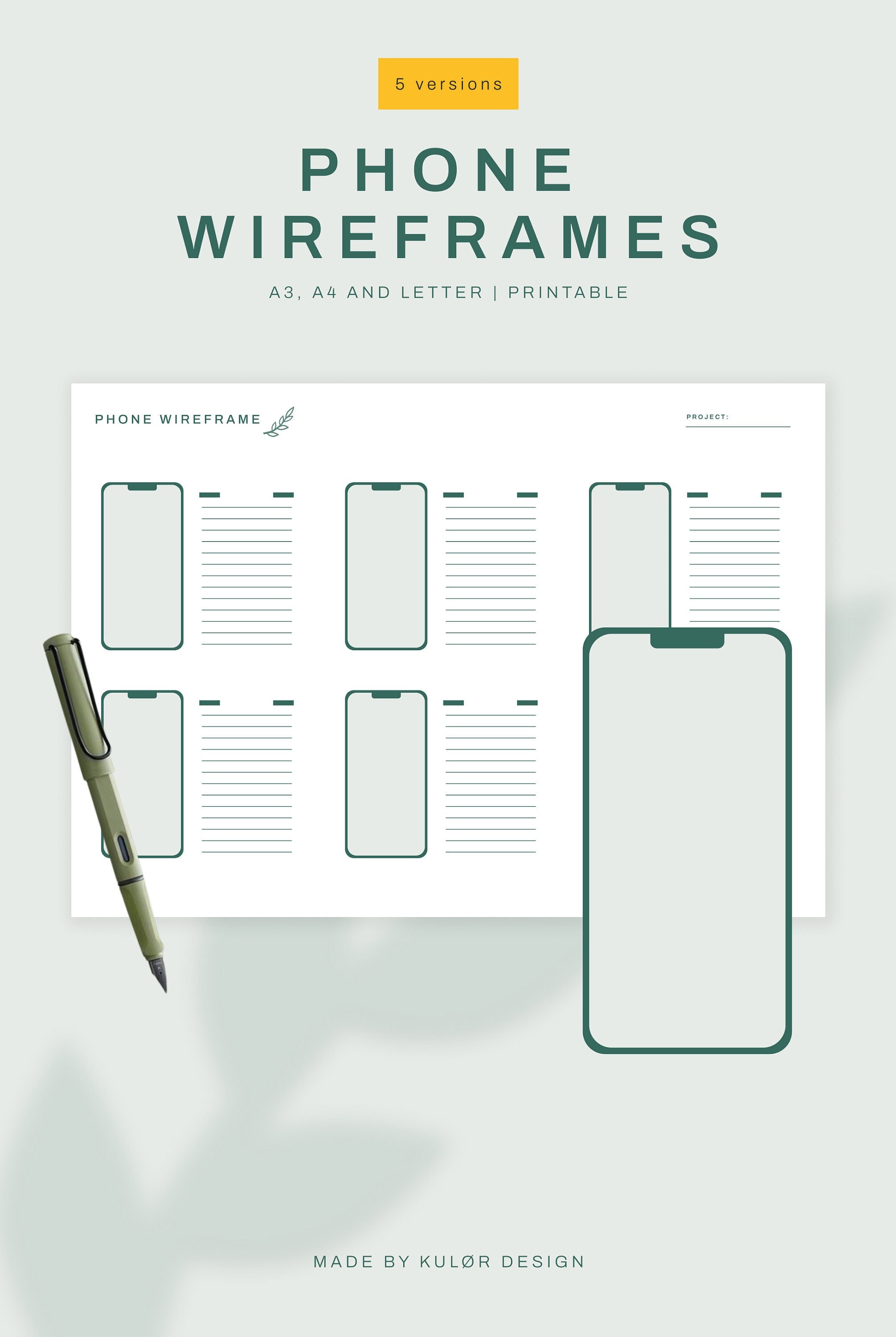 Printable Phone Wireframes A3/a4/letter, Instant Download PDF - Etsy