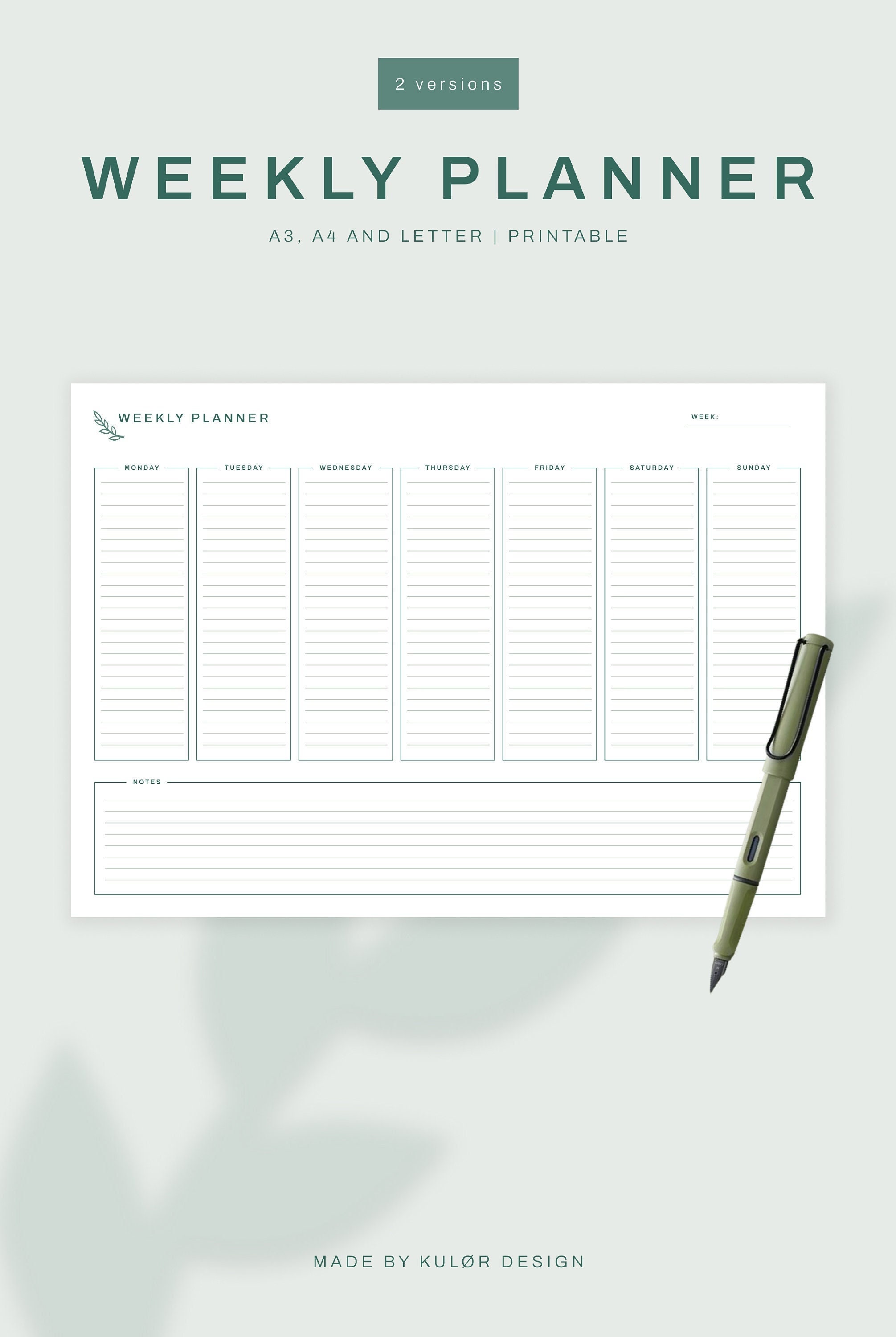 Weekly Planner Printable A3/a4/letter, Instant Download PDF - Etsy
