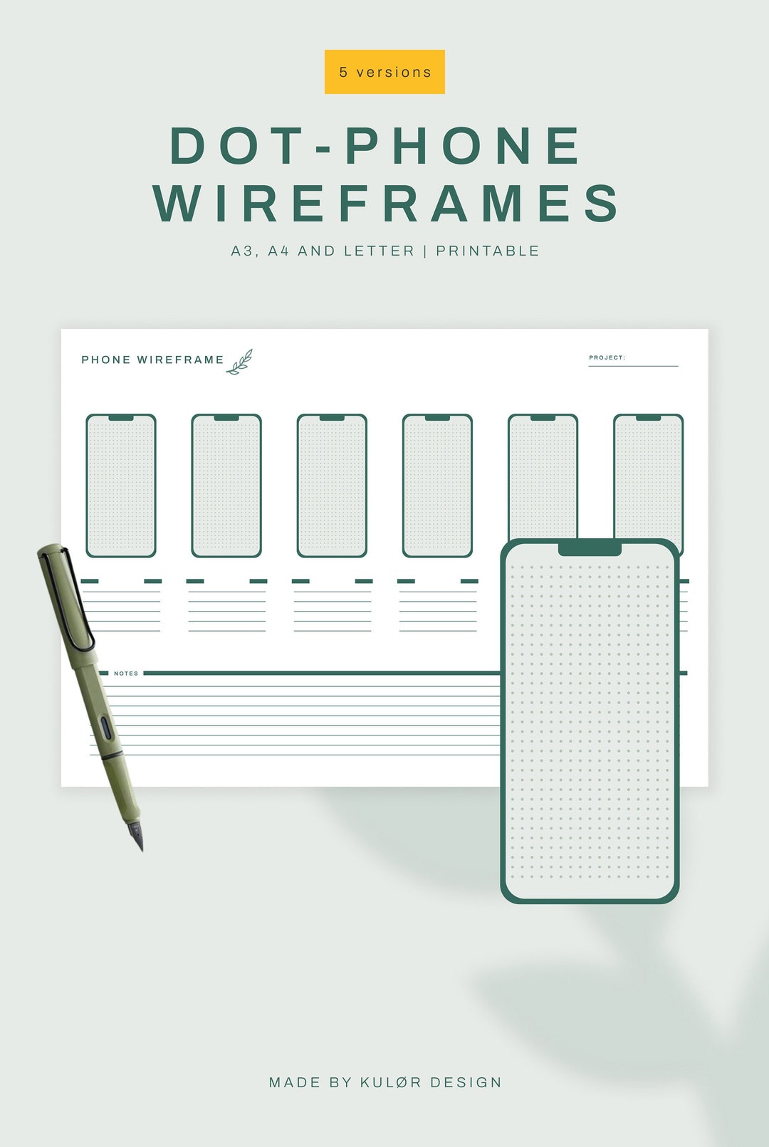 Printable Phone Wireframes With Dot Layout A3/a4/letter, Instant ...