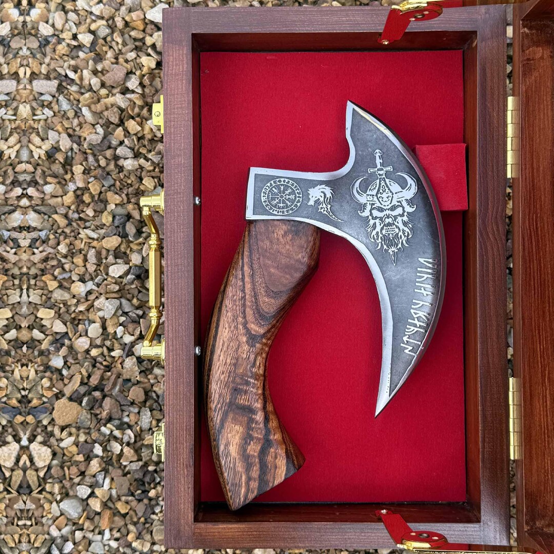 Pizza Cutter Axe With Personalized Engraved Wooden Box, Best Viking ...