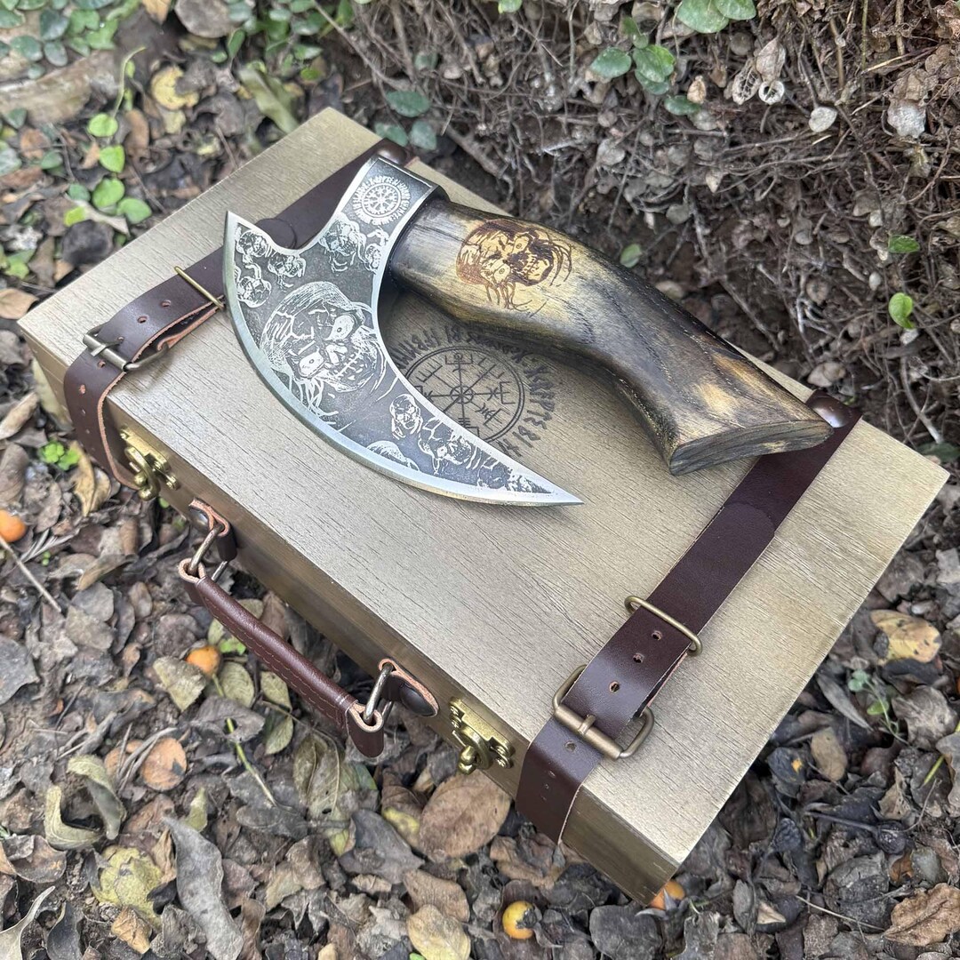 Viking Pizza Cutter Axe With Personalized Engraved Wooden Box, the ...