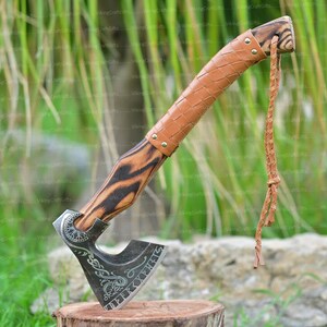RAGNAR VIKING AXE Larp Forged Camping Axe Hatchet Gift With Rose Wood ...