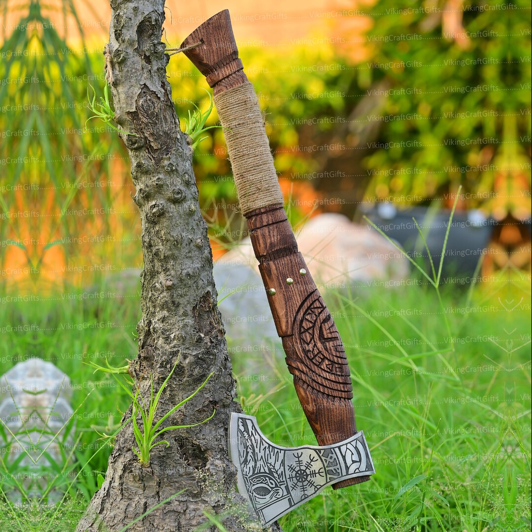Geri and Freki Wolf Viking Axe Best Outdoor Nordic Axe | Wedding Gift ...