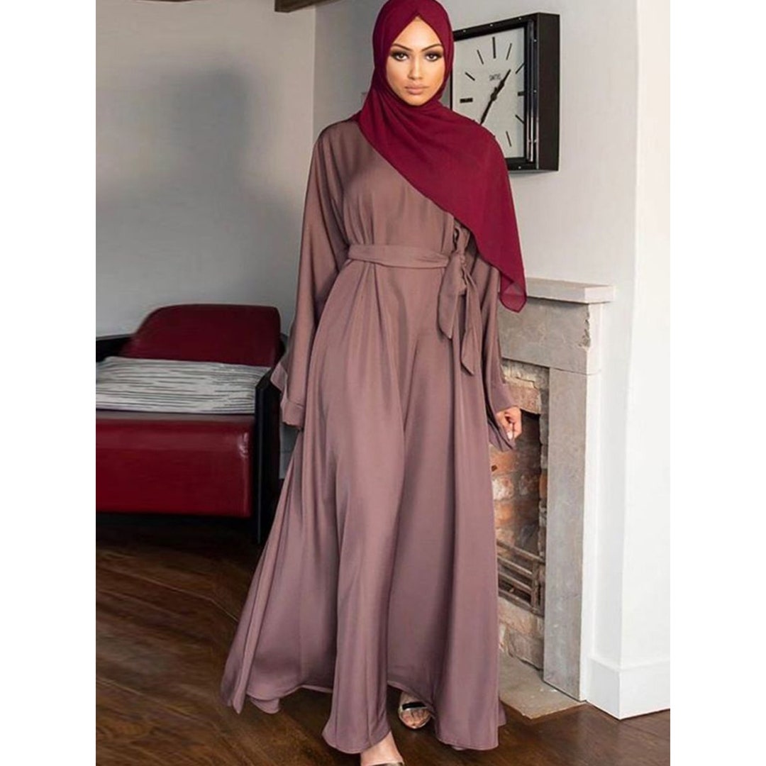 Womens Muslim Maxi Dress, Muslim Clothing Round Neck Lace up Arab Robe ...