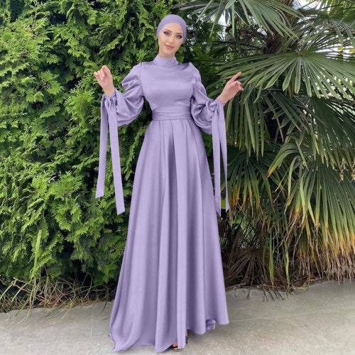 Muslim Fashion Women Islamic Satin Dress Hijab Arabic Pleated Etsy