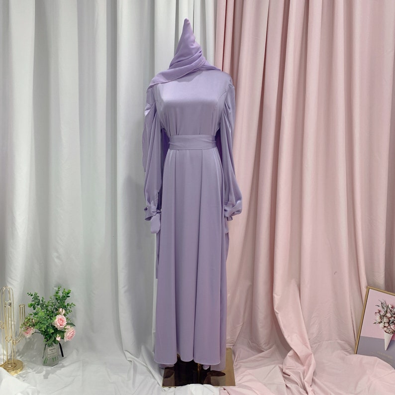 Muslim Fashion Women Islamic Satin Dress Hijab Arabic Pleated Etsy