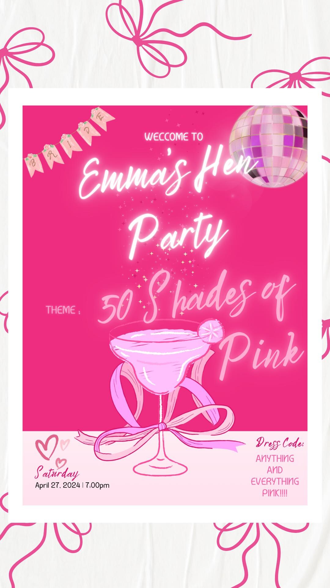 Digital Hen Do Pink Theme Poster - Customisable - Etsy