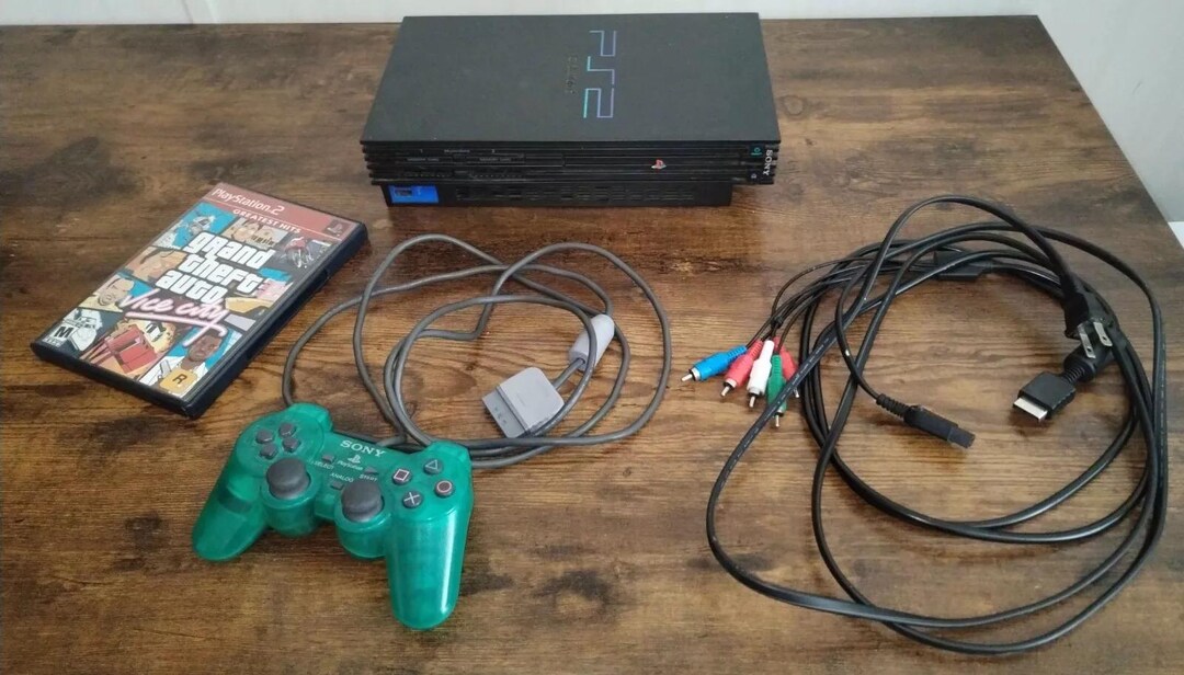 Sony Playstation 2 PS2 Console Emerald Green Controller Cables GTA Vice ...