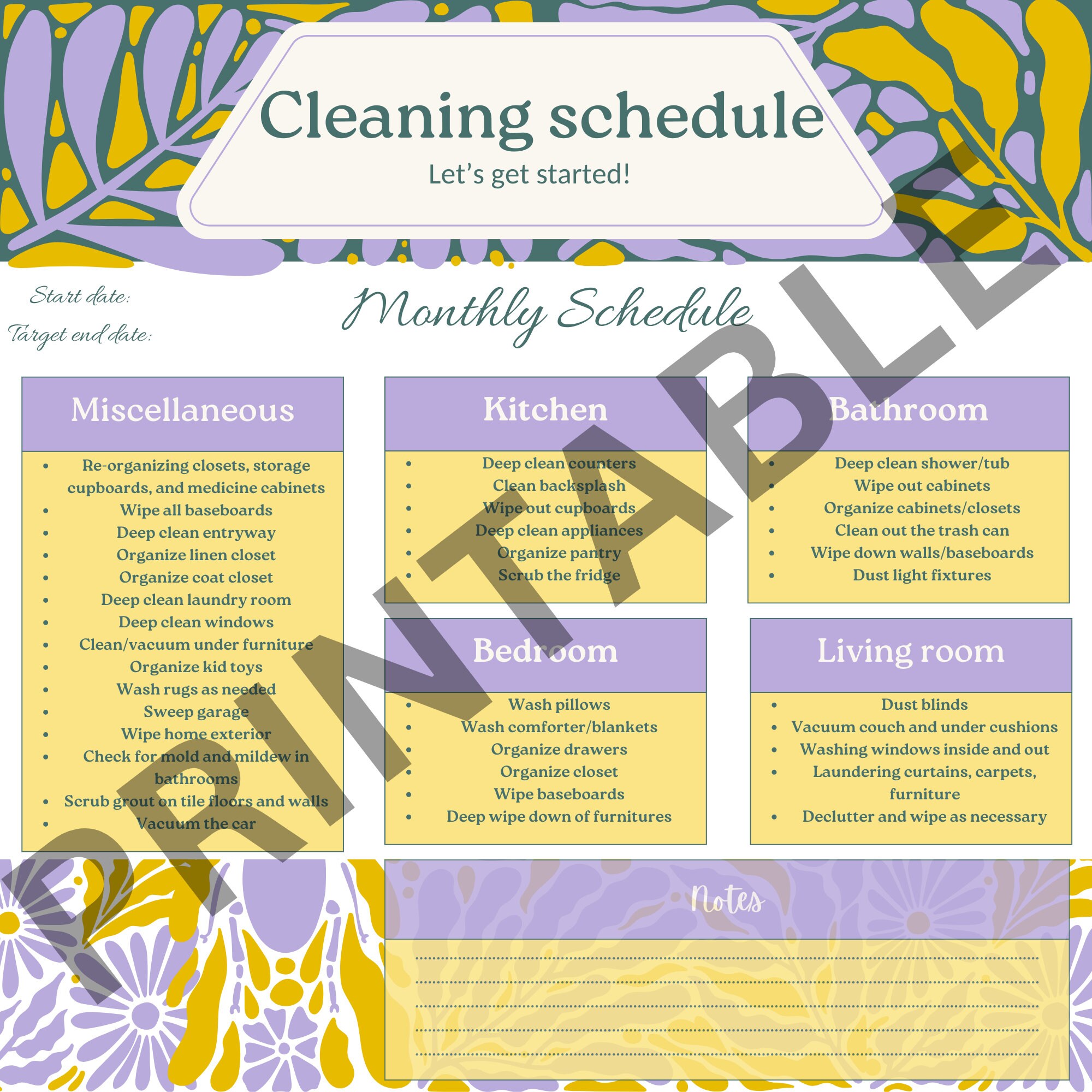 Printable Cleaning Schedule, Cute Cleaning Schedule, Cleaning Card ...