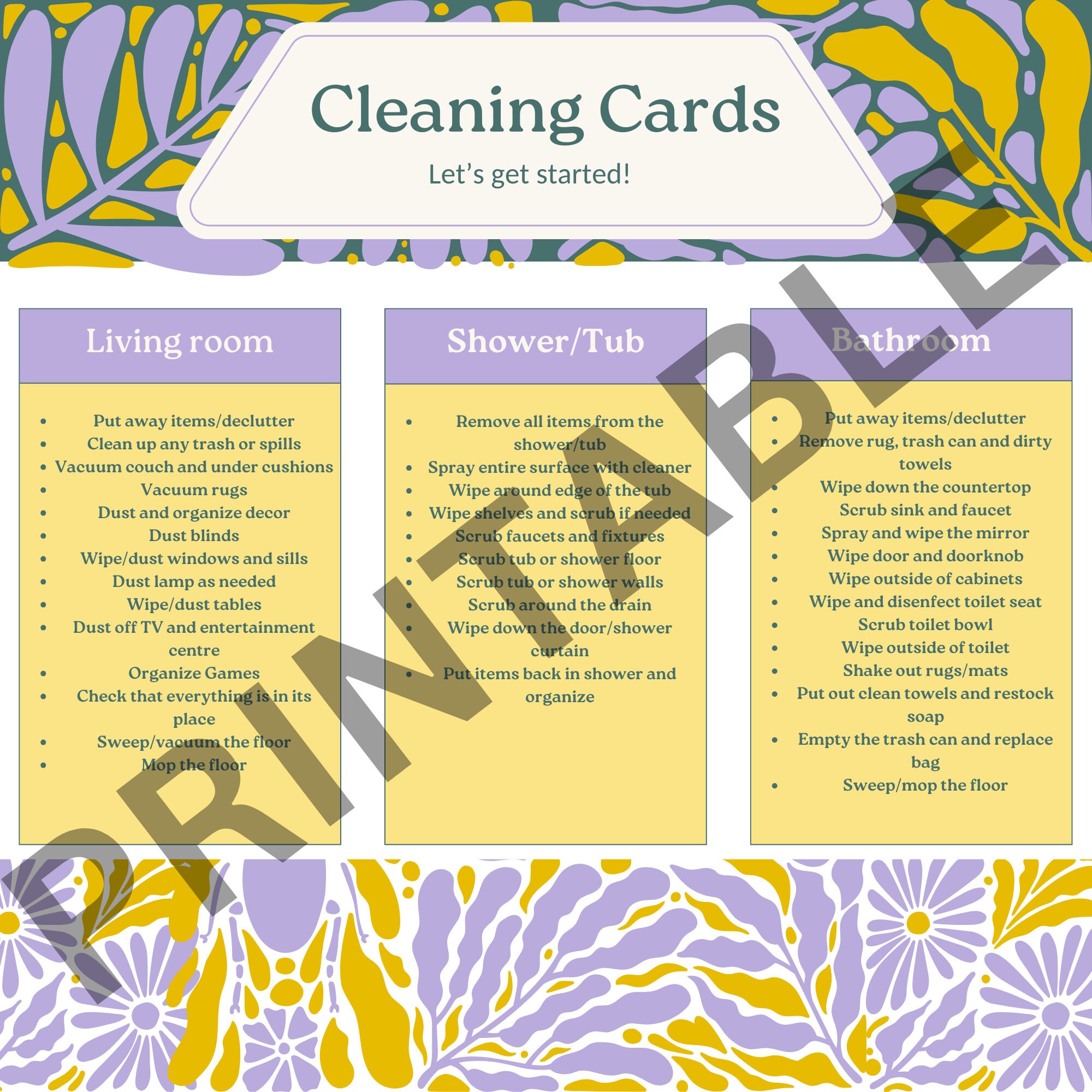 Printable Cleaning Schedule, Cute Cleaning Schedule, Cleaning Card ...