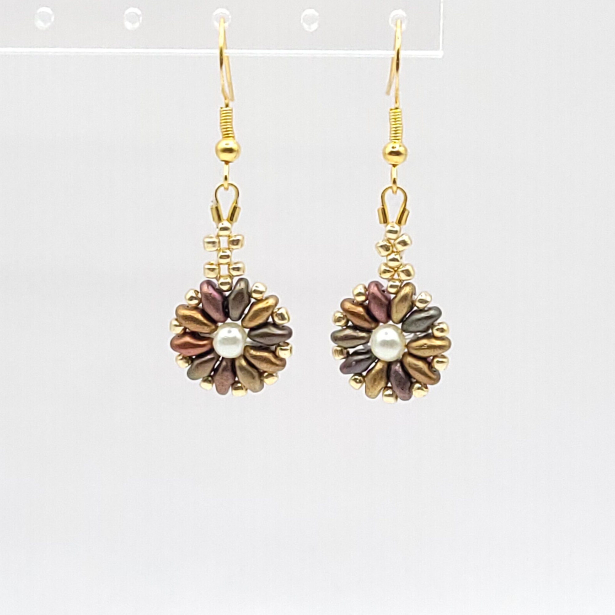 Bronze Mix With Gold Beaded Flower Earrings Fall Earring - Etsy