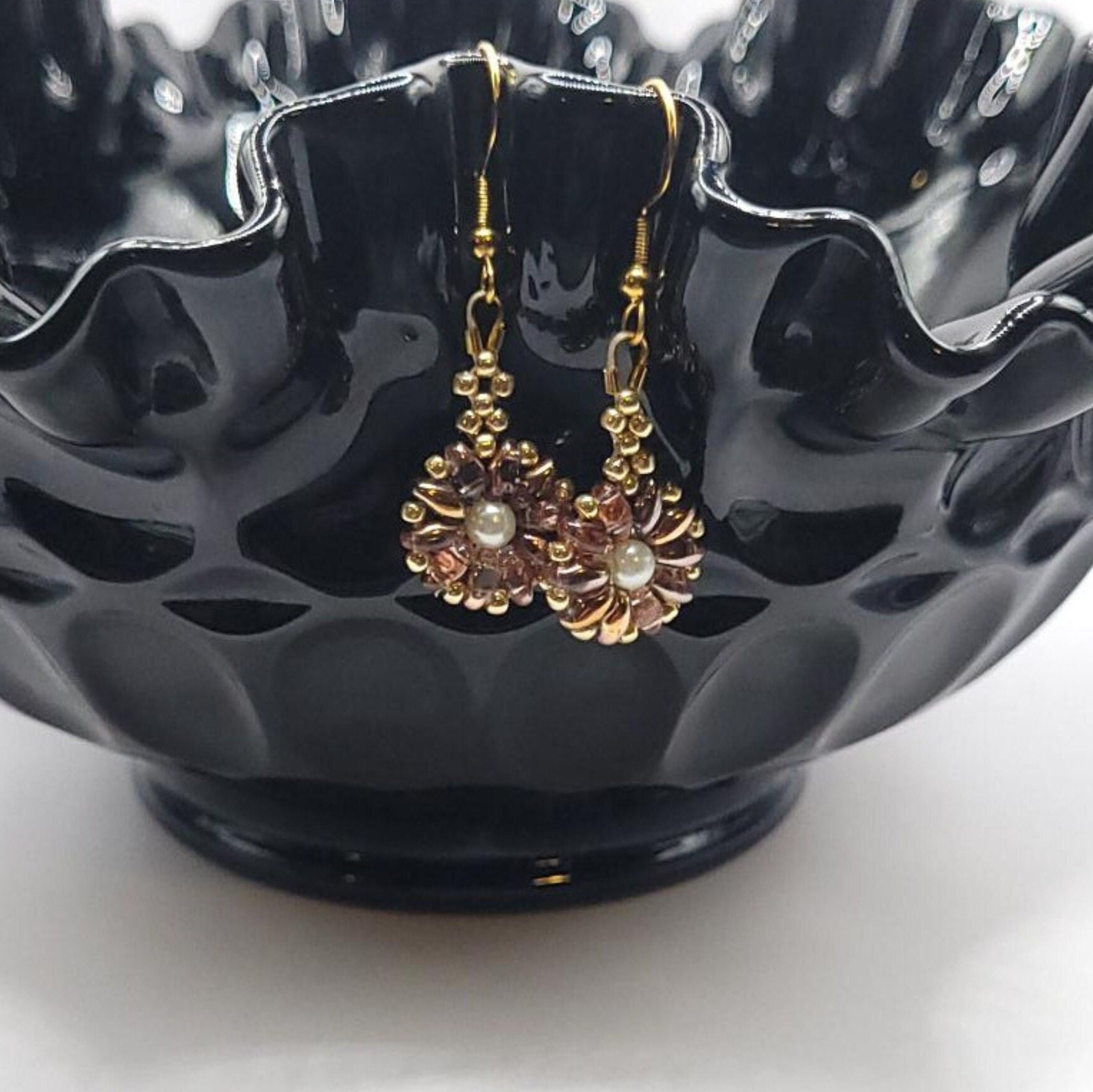 Bronze Mix With Gold Beaded Flower Earrings Fall Earring - Etsy