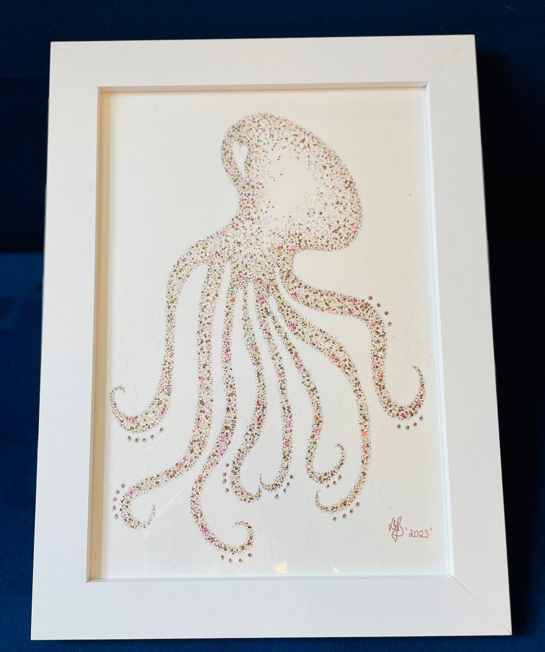 Hand Illustrated Octopus Pointillism Picture, Octopus Picture, Nautical ...