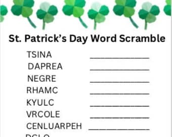 ST. PATRICK'S DAY Word Scramble - Etsy