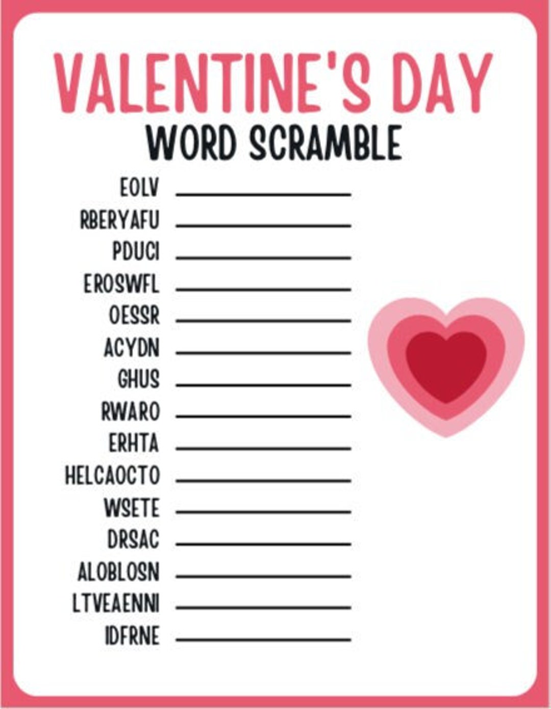 Digital Valentine's Day Word Scramble - Etsy