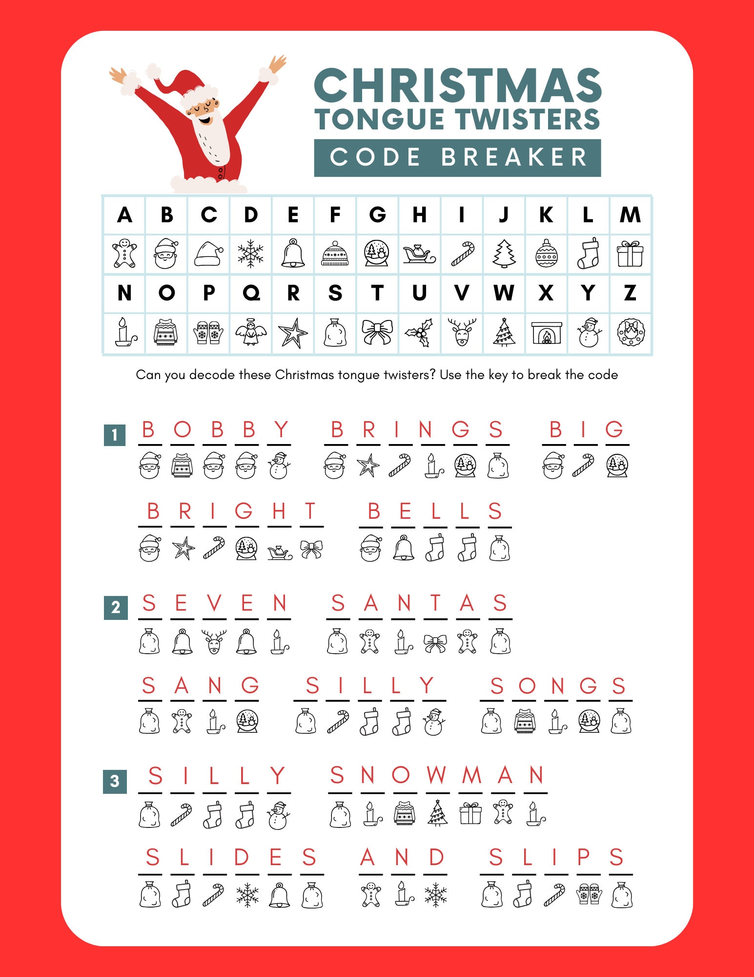 Christmas Code Breaker Worksheet - Digital Download - Etsy