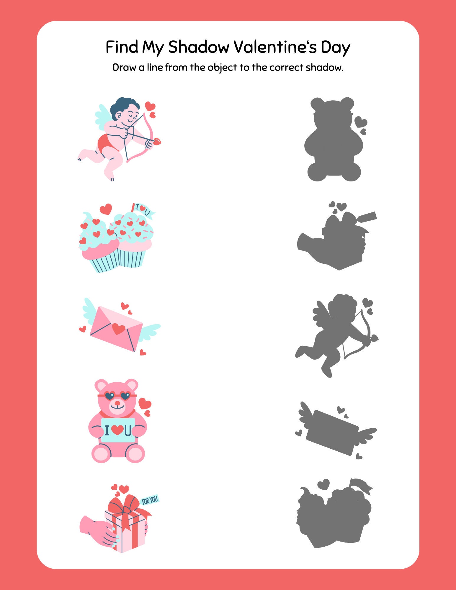 Valentines Day Find My Shadow Worksheet - Etsy