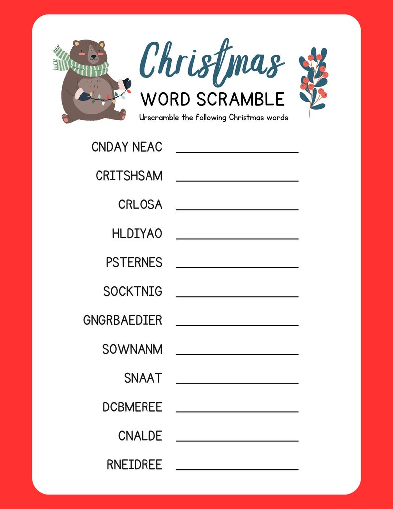 Christmas Word Scramble - Digital Download - Etsy