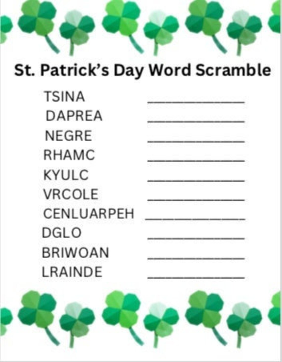 St. Patrick's Day Word Scramble Digital Download - Etsy