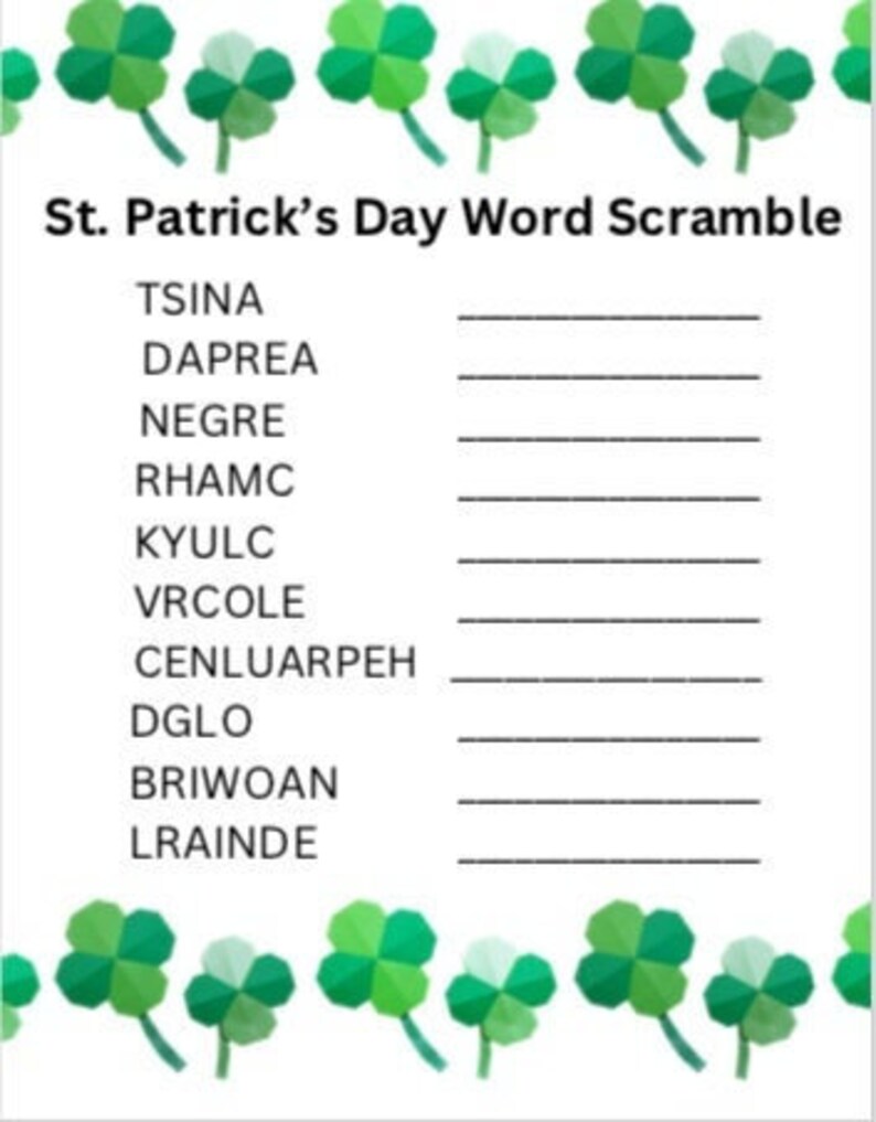 St. Patrick's Day Word Scramble Digital Download - Etsy