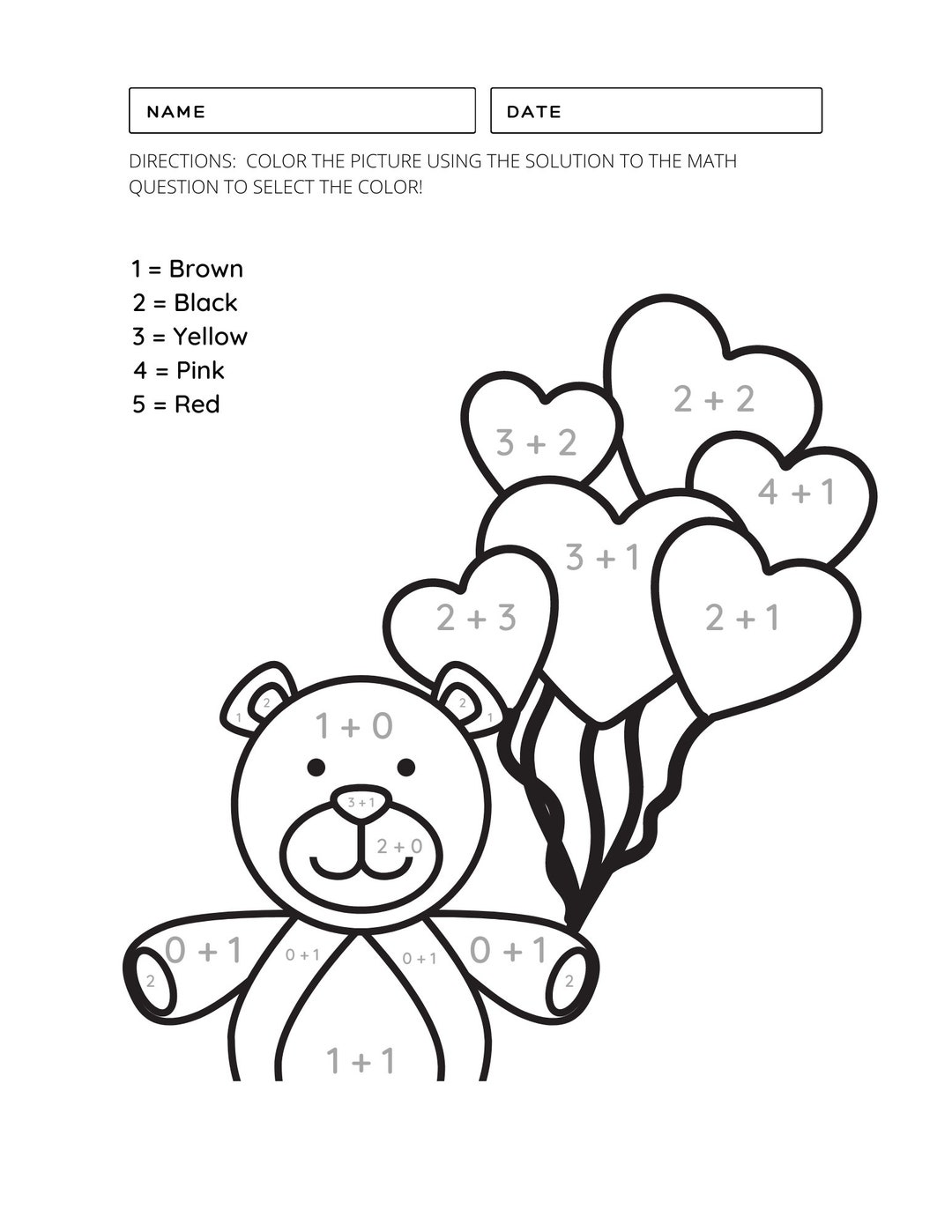 Valentine's Day Math Worksheet - Etsy