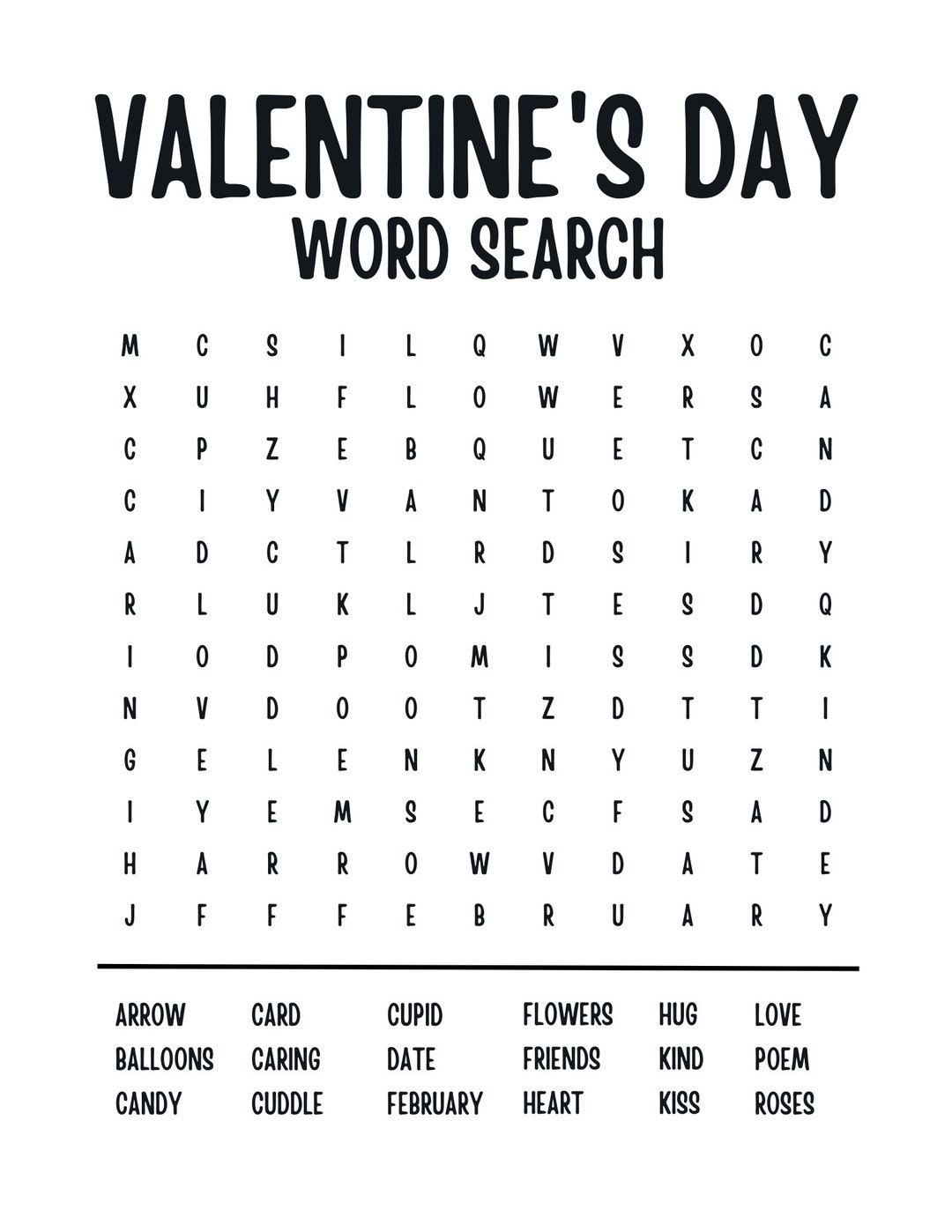 Valentine's Day Word Search With Answer Sheet - Etsy
