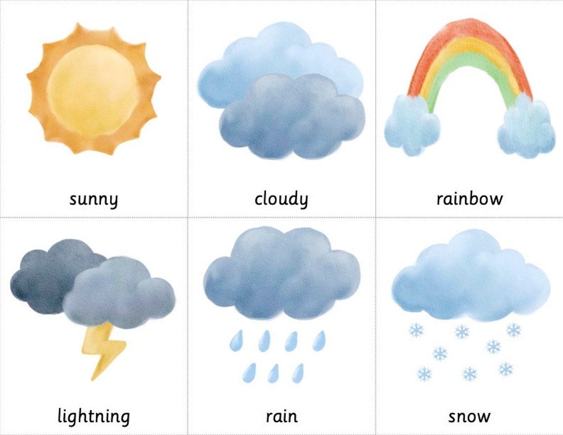Montessori 3 Part Cards Watercolor Weather - Etsy