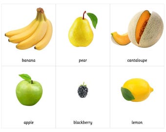 Tropical Fruits Montessori 3-part Cards, 12 Real Picture Cards, Three ...
