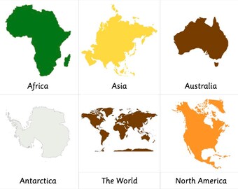 Montessori Continents 3 Part Cards PDF Printable - Etsy