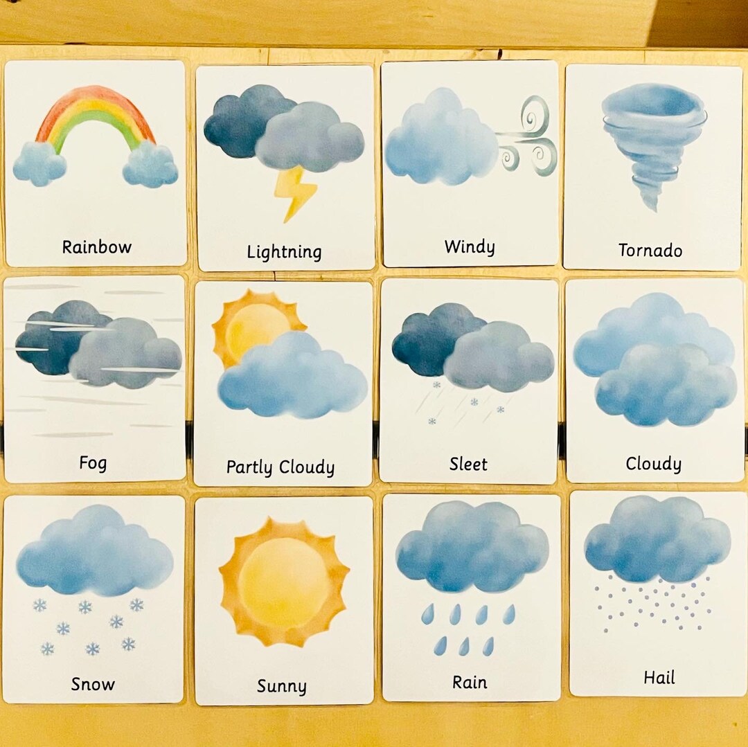 Montessori 3 Part Cards Watercolor Weather - Etsy