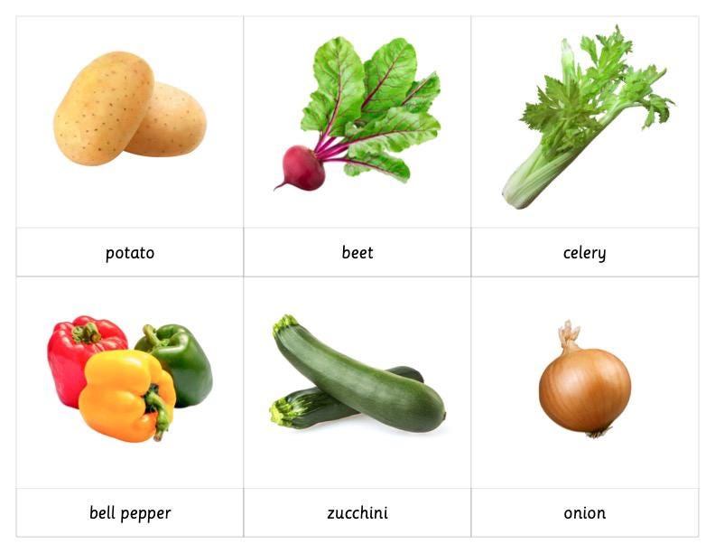 Vegetable Montessori 3 Part Cards - Etsy