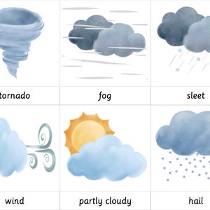 Montessori 3 Part Cards Watercolor Weather - Etsy