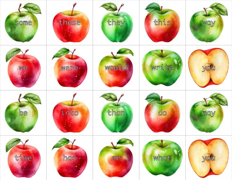 Apple Sight Words Cards - Etsy