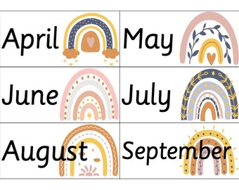 BUNDLE Calendar Boho Rainbow Days of the Week, Months of the Year, and ...