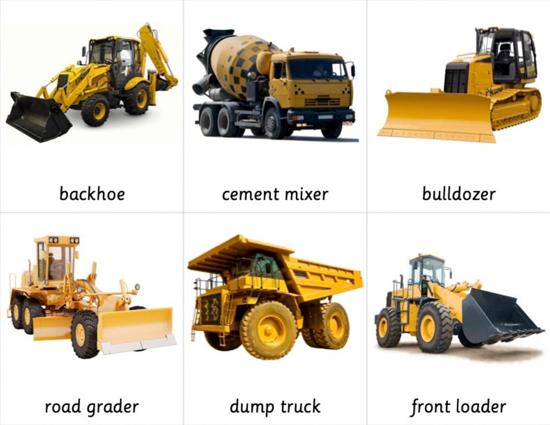 Montessori 3 Part Cards Construction Vehicles - Etsy