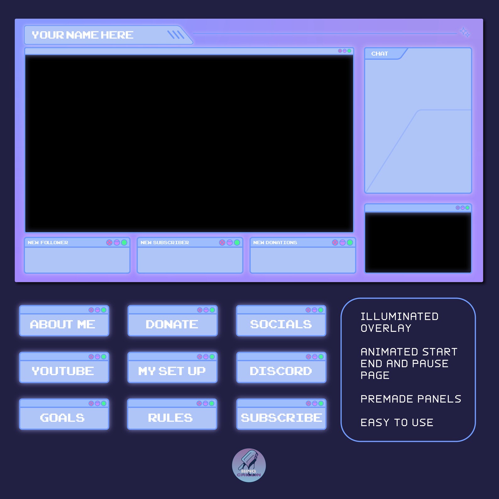 LOFI Digital Dreamy Stream Overlay Panels Animated Screen Neon Night ...