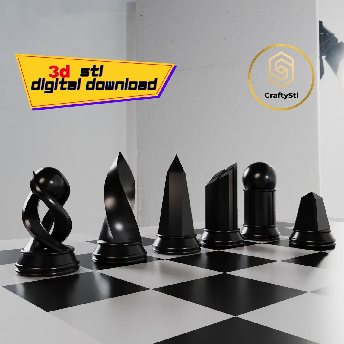 3D Printable Chess Set STL Download File Stl Pack Chess Pieces Toys 3D ...