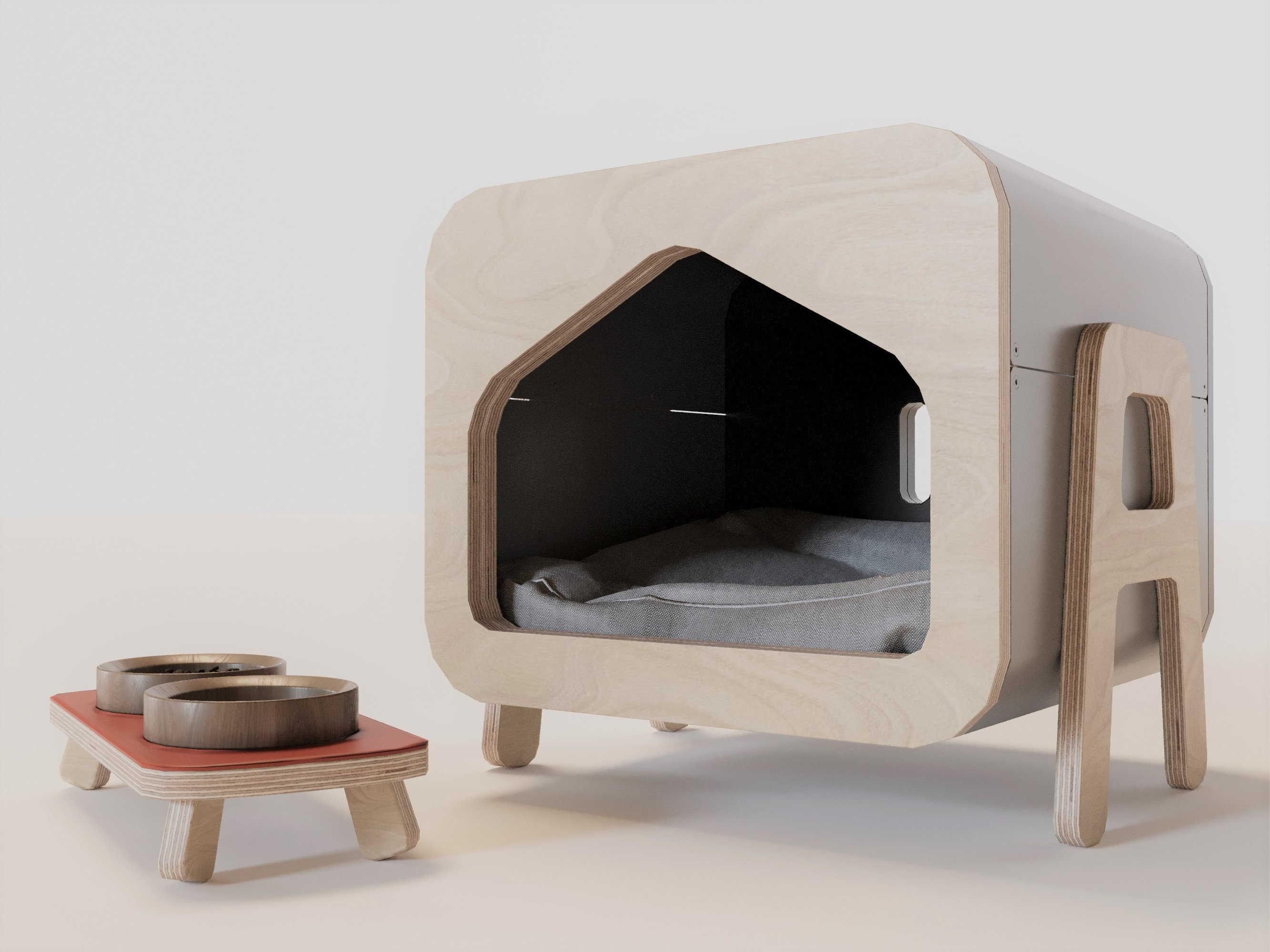 3D Pet House STL File: Modern Dog Kennel & Food Cub (digital Download ...