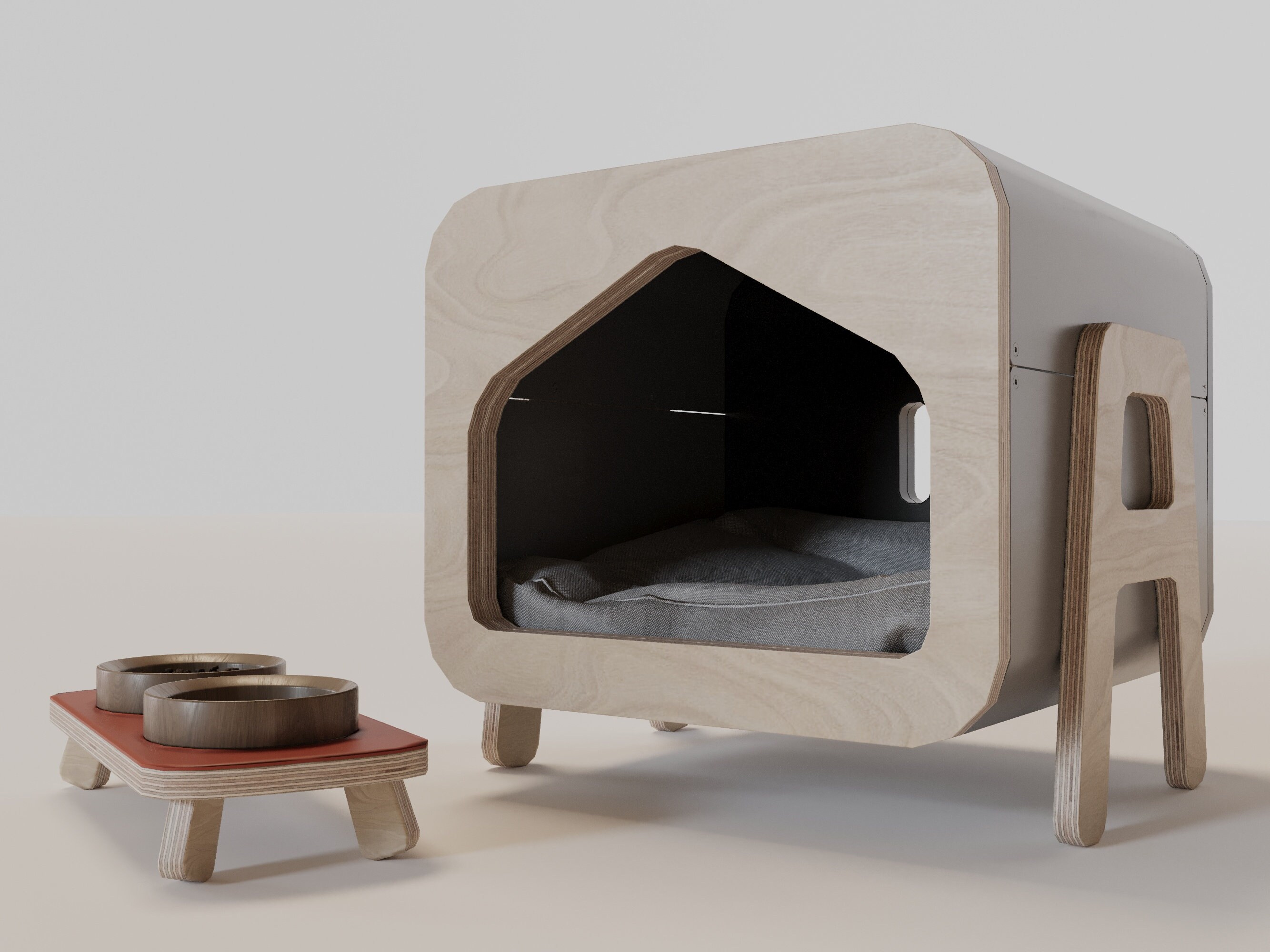 3D Pet House STL File: Modern Dog Kennel & Food Cub (digital Download ...