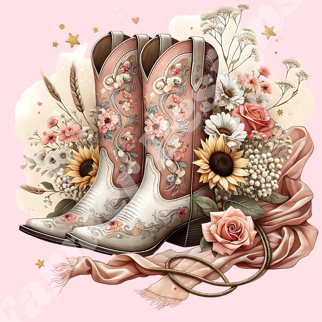 Western Girly PNG, Vintage Cowgirl Boots, Elegant Western Coquette ...