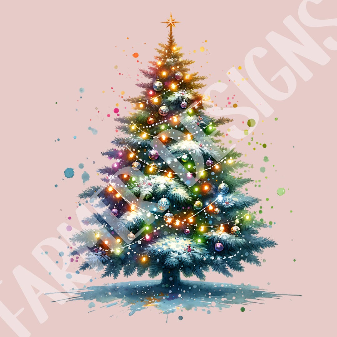 Watercolor Christmas Tree Clipart, Christmas Tree With Christmas Lights ...