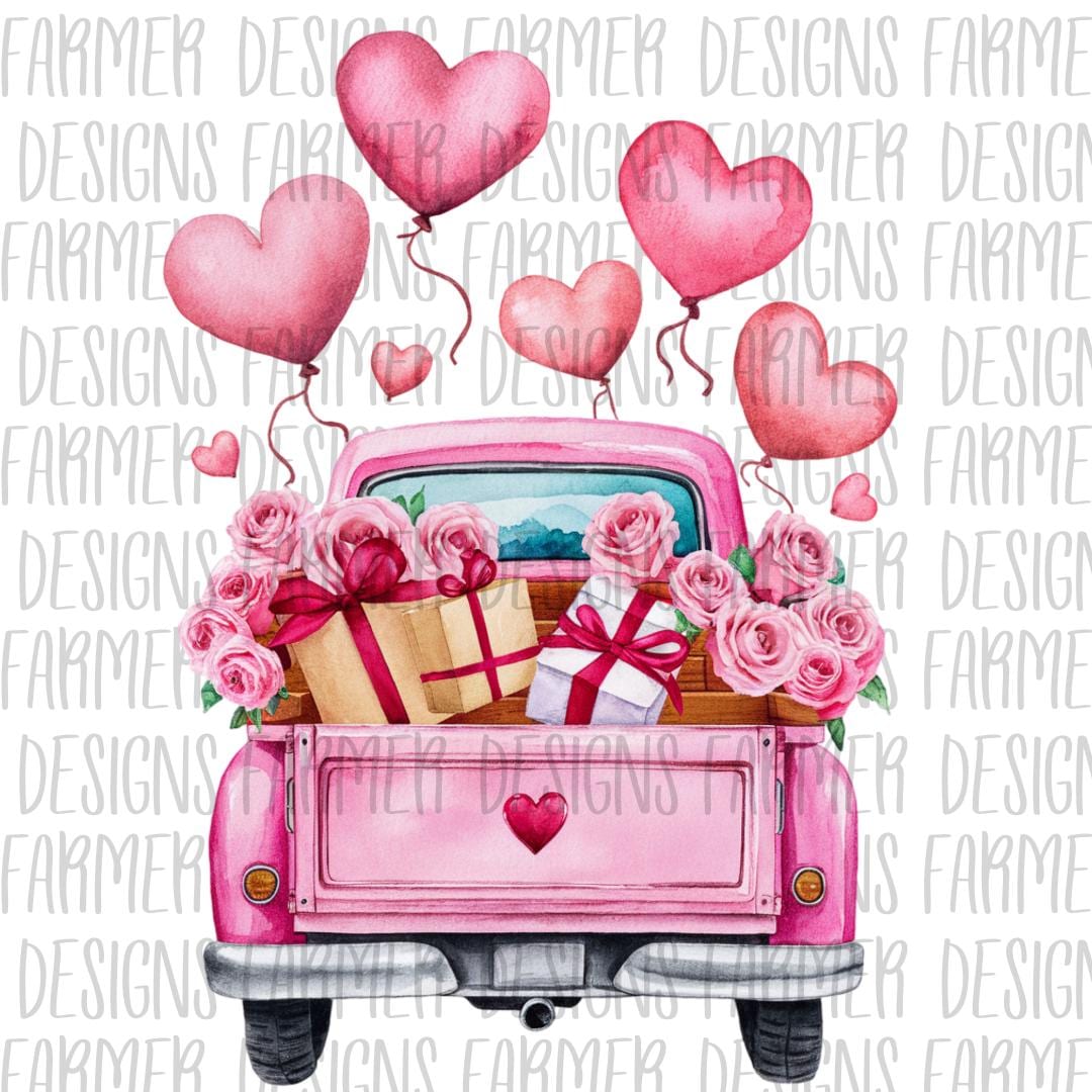 Watercolor Pink Truck Valentine's Day PNG, Hearts Png, Trendy Love Png ...