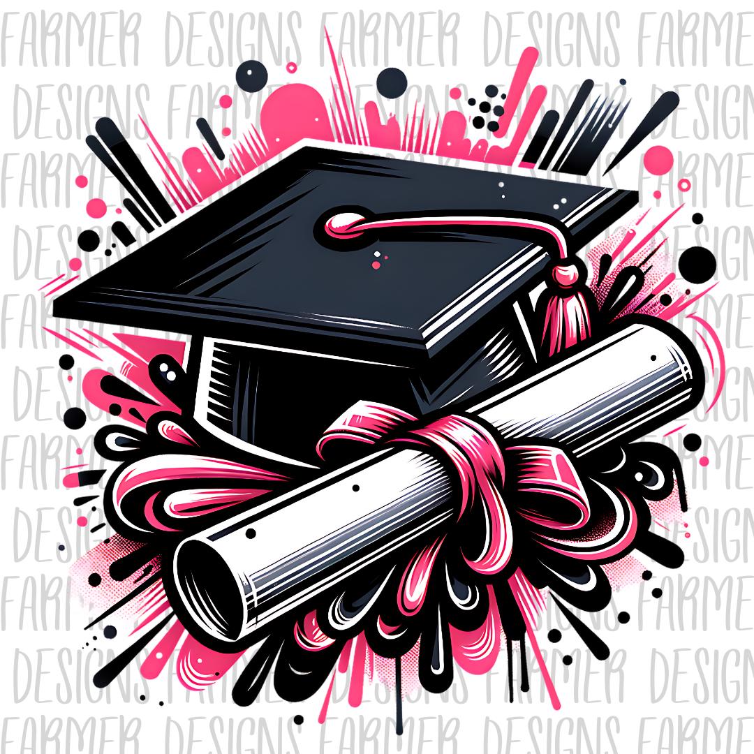 Pink Graduation Cap and Diploma Senior 2025 Png, Girly Pink Senior 2025 ...
