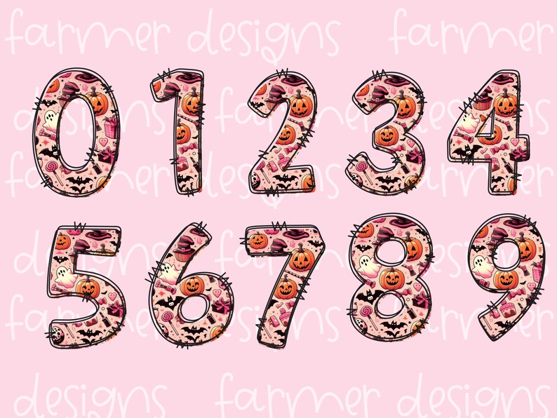 Pink Halloween Doodle Alphabet PNG Sublimation Alpha Design Uppercase ...