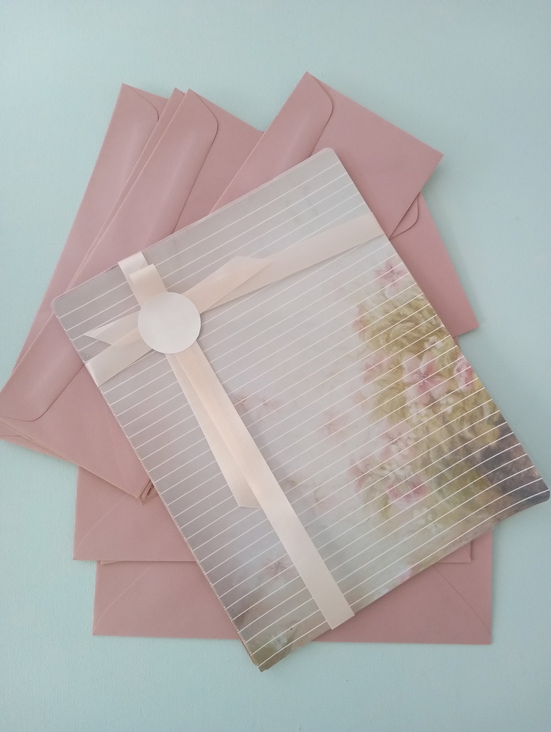 Pink Flower Basket Writing Paper, Flower Stationery, Gift for Her, Pink ...