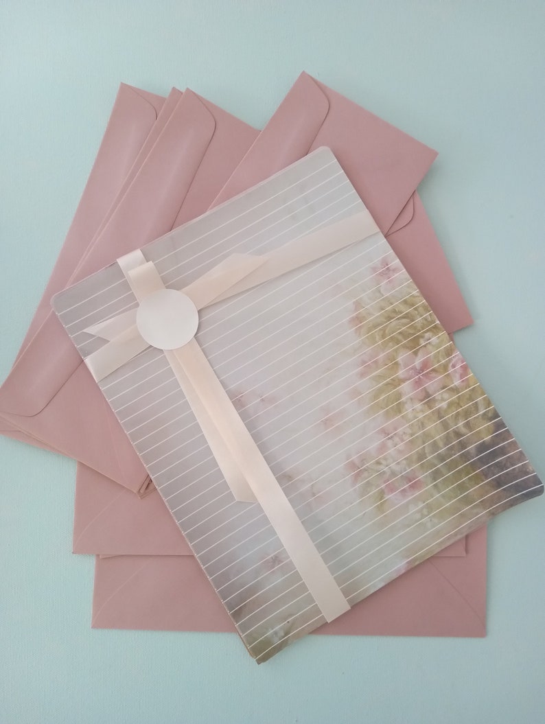 Pink Flower Basket Writing Paper, Flower Stationery, Gift for Her, Pink ...