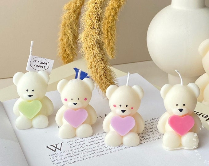 Mini Bear With Heart Candle, Baby Shower Party Favors, Animal Birthday ...