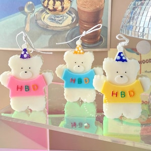 Bear With Birthday Hat Candle, Teddy Bear Candle, Birthday Cake Candle ...