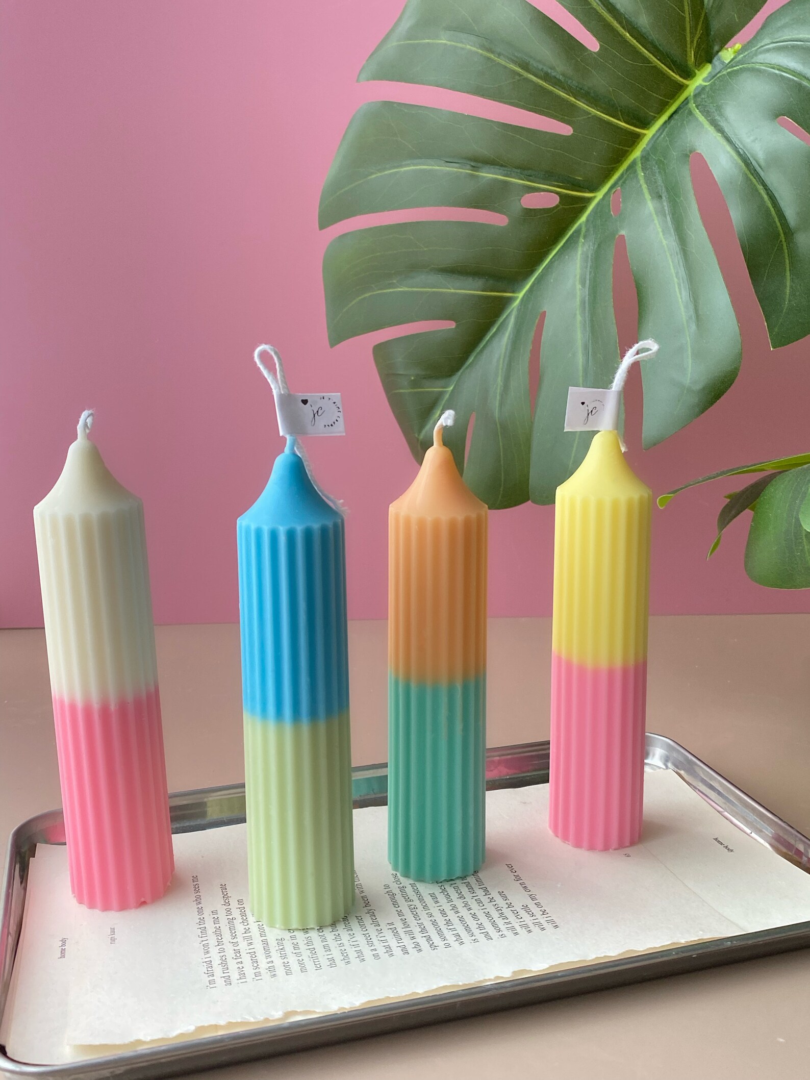 Ribbed Candle Sticks Colourful Pillar Candle Choice of Colour and Style ...